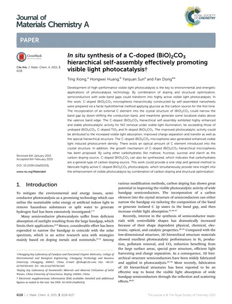 Pdf In Situ Synthesis Of C Doped Bio2co3 Hierarchical Self Assembly Effectively Promoting