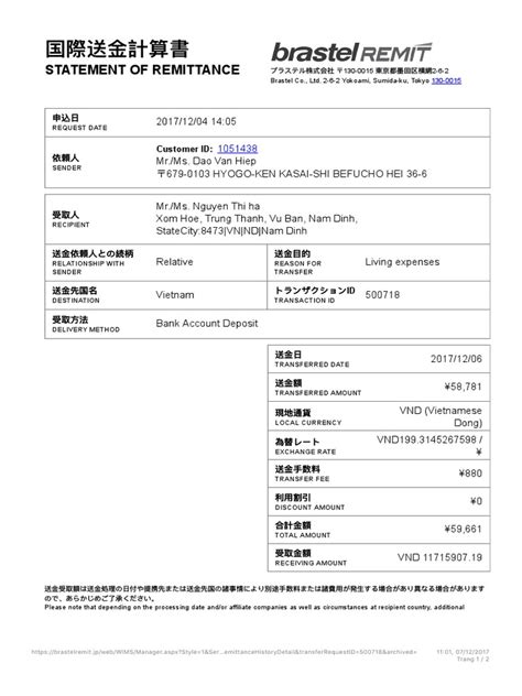 Statement Of Remittance 27 Pdf International Finance Payments