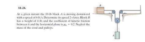 Solved At A Given Instant The 10 Ib Block A Is Moving