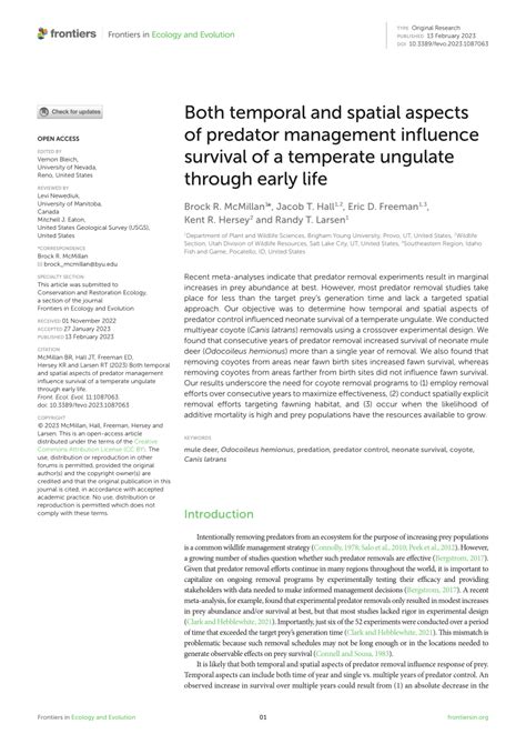 Pdf Both Temporal And Spatial Aspects Of Predator Management Influence Survival Of A Temperate
