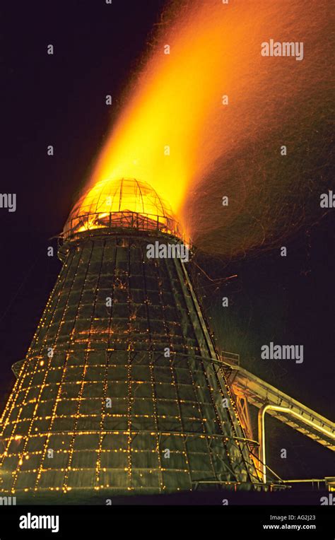 Beehive Burner At Sawmill At Night Smithers British Columbia Stock