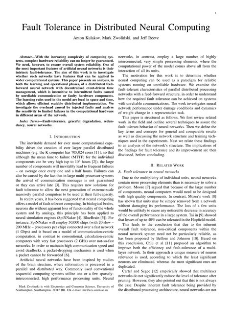 Pdf Fault Tolerance In Distributed Neural Computing