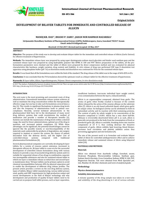 Pdf Development Of Bilayer Tablets For Immediate And Controlled