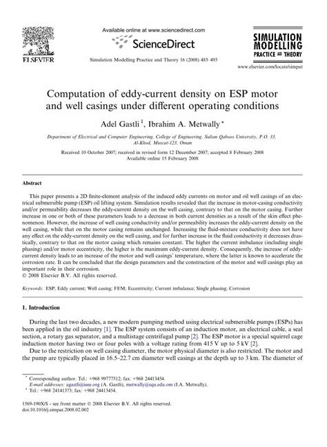 Pdf Computation Of Eddy Current Density On Esp Motor And Well Casings