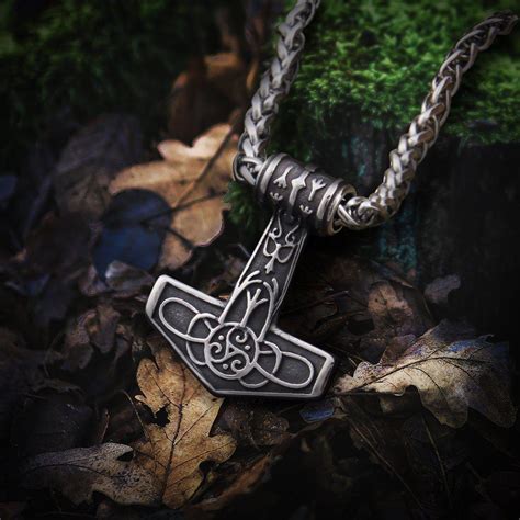 Viking Rune Thors Hammer Pendant Necklace