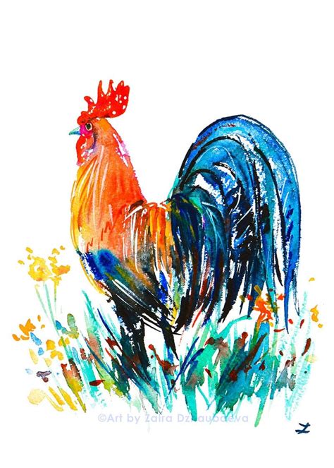 Colorful Rooster 5 X 7 Art Print Farm Rooster Cockerel Roosters Farm