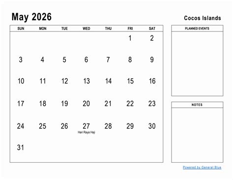 May 2026 Planner With Cocos Islands Holidays