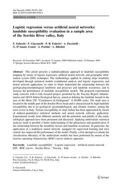 Pdf Logistic Regression Versus Artificial Neural Networks Landslide