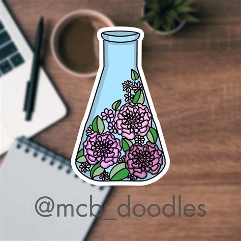 Floral Erlenmeyer Flask Sticker Botanical Chemistry Vinyl Decal Unique T For Science And