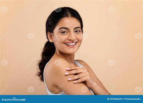 Natural Beauty Portrait Of Cheerful Young Indian Female With Beautiful
