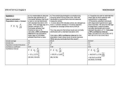 STK110 TUT 8 Preparation Sheet 2023 MEMO STK110 TUT 8 On Chapter 8 MEMORANDUM Question 1