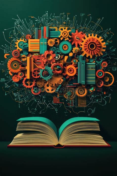 Colorful Brain Made Of Gears And Books Representing Creativity And Innovation In Technology And