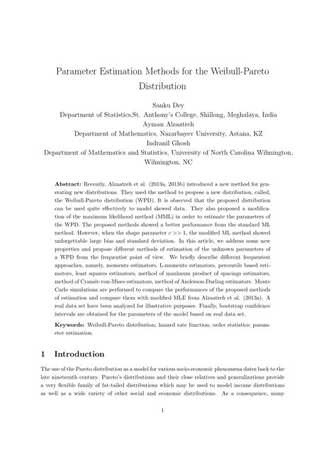 Pdf Parameter Estimation Methods For The Weibull Pareto Distribution