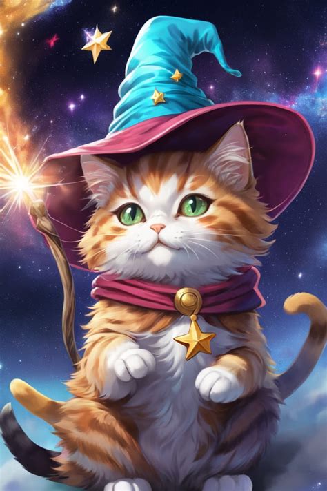 A Cute Cat Wizard Hat Magica Image Created By Nocor1i8 Tensorart