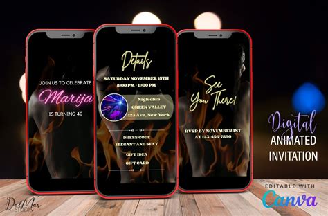 Digital Sex And Fire Birthday Invitation Editable Video Birthday Invite Animated Phone Sexy