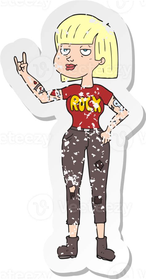 Retro Distressed Sticker Of A Cartoon Rock Girl 45250729 Png