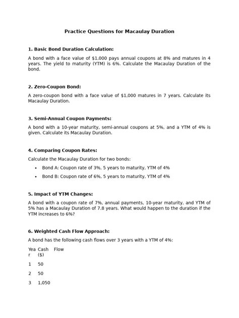 Macaulay Duration Practice Questions Pdf