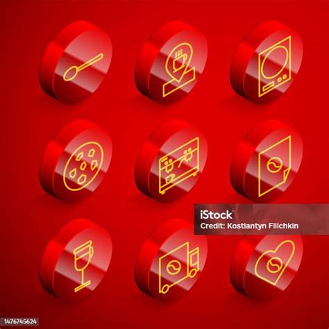 세트 라인 스푼 커피 컵이 있는 위치 전자 저울 쿠키 또는 비스킷 커피 머신 포스터 아일랜드어 및 거리 트럭 아이콘 벡터 3차원 형태에 대한 스톡 벡터 아트 및 기타 이미지