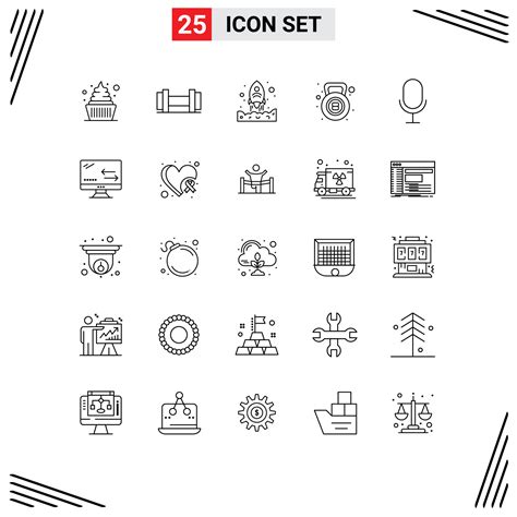 Set Of 25 Modern Ui Icons Symbols Signs For Cloud Microphone Start Mic Weight Editable Vector