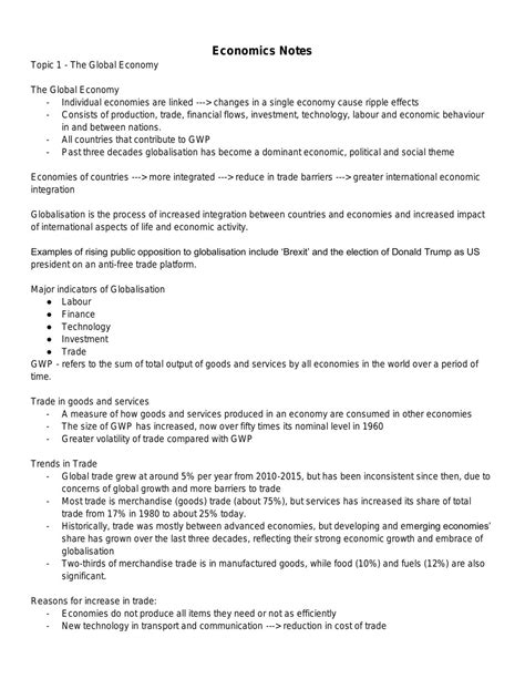 Economics Hsc Notes Economics Year 12 Hsc Thinkswap