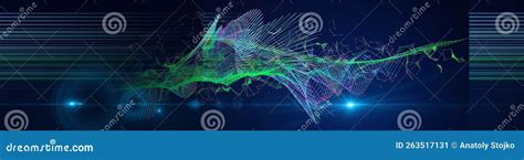 Abstract Background Contain Color Grid In Web With Blurred Lines On Dark Technology 3d