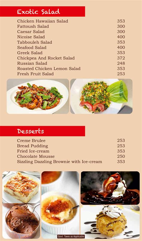 Menu The Library Cafe