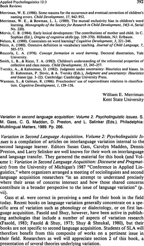 Variation In Second Language Acquisition Volume 2 Psycholinguistic Issues S M Gass C G