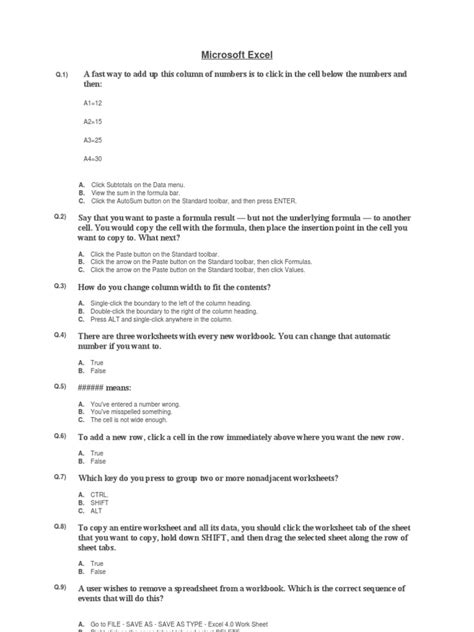 Mastering Microsoft Excel An Assessment Of Excel Skills And Knowledge
