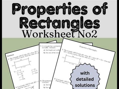 Properties Of Rectangles Worksheet No 2 With Solutions Teaching Resources