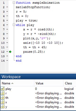 Animation Matlab Assignin Base Resets Stack Overflow