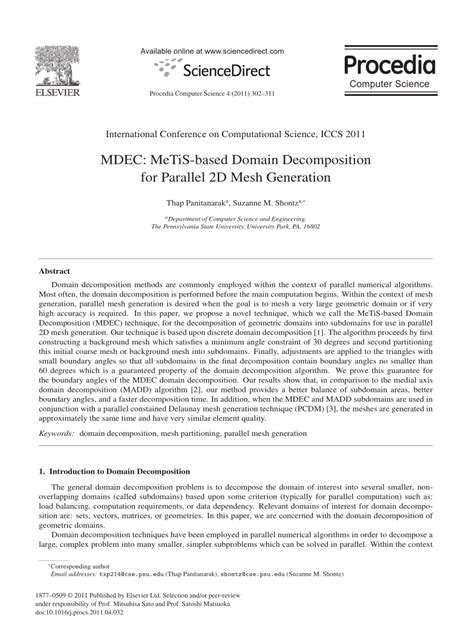Pdf Mdec Metis Based Domain Decomposition For Parallel 2d Mesh