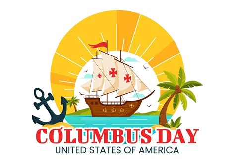 Columbus Day Holiday Art With Ship And Flag In Flat Style Cartoon