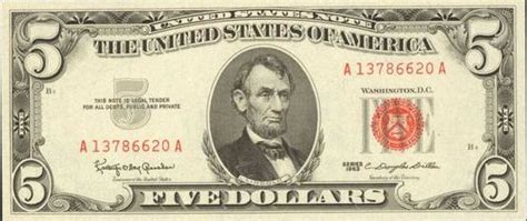 Red Seal Five Dollar Bills 1928 1963 Values And Pricing Sell