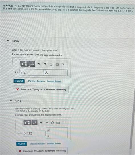 Solved An Cm Cm Square Loop Is Halfway Into A Chegg