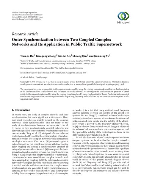 Pdf Outer Synchronization Between Two Coupled Complex Networks And
