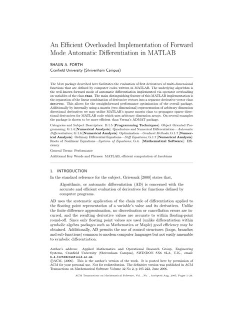 pdf an efficient overloaded implementation of forward mode automatic