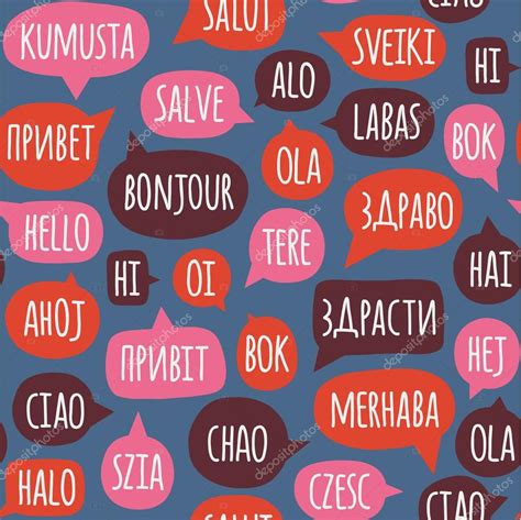 Seamless pattern with speech bubbles with the word hello in different languages Stock Vector ...