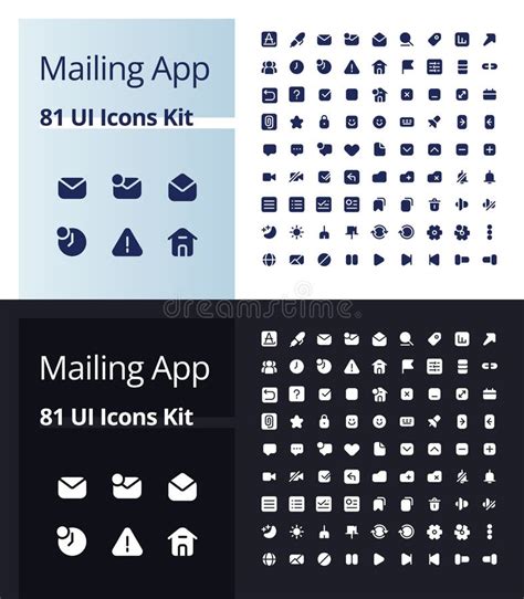 Mailing App Glyph Ui Icons Kit For Dark Light Mode Stock Vector