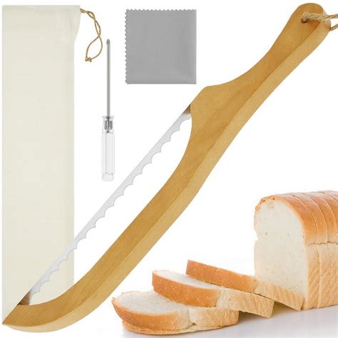Ihvewuo Serrated Bread Bow Knife Wooden Handle Cake Cutter With Storage Bag 15 7x2 8 Inch