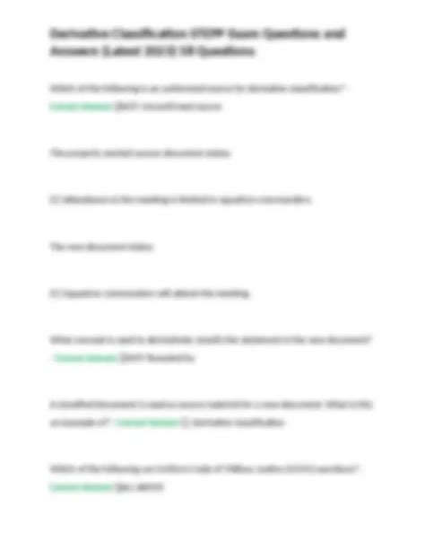 Derivative Classification Stepp Exam Questions And Answers Latest 2023 58 Questions Exams