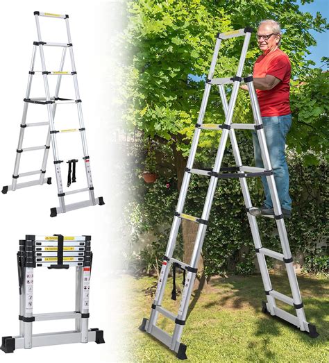 Ansobea 1 7m 2 0m Klappleiter Teleskop Klappbar Teleskopleiter Aluminiumleiter Leiter