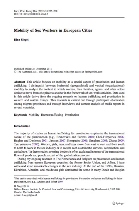 Mobility Of Sex Workers In European Cities Human Trafficking Search