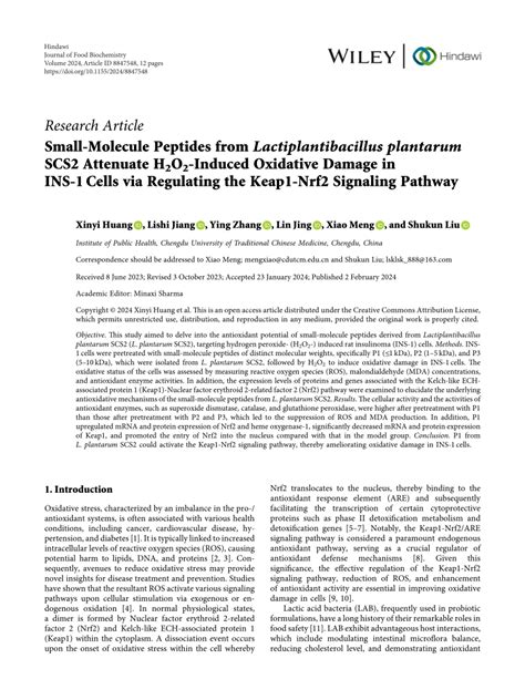 Pdf Small Molecule Peptides From Lactiplantibacillus Plantarum Scs2 Attenuate H2o2 Induced