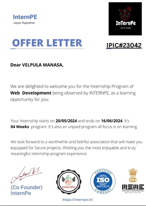 Manasa Velpula On Linkedin Internpe Webdevelopment Internship