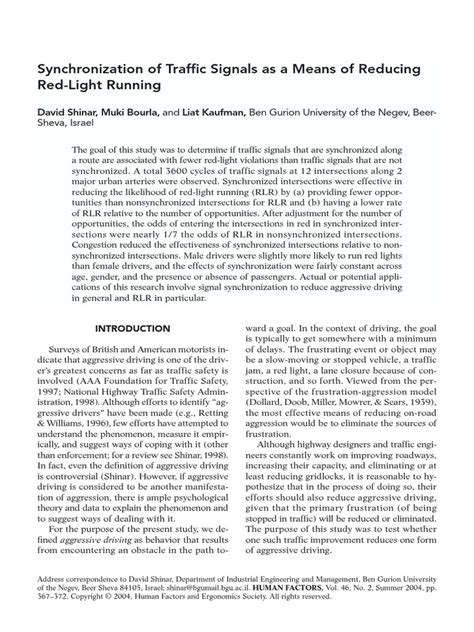 Synchronization Of Traffic Signals As A Means Of Reducing Pdf