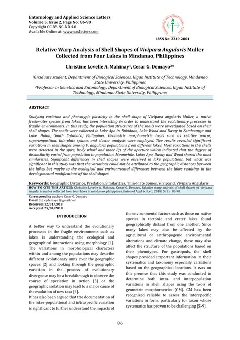 (PDF) Relative Warp Analysis of Shell Shapes of Vivipara angularis Muller Collected from Four ...