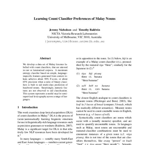 Learning Count Classifier Preferences Of Malay Nouns Acl Anthology