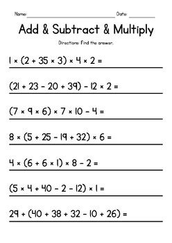 Adding Subtracting And Multiplying FREEBIE By PS Teaching And Education