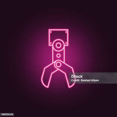 로봇 팔 아이콘입니다 네온 스타일 아이콘에 제조의 요소입니다 정보 그래픽 모바일 응용 프로그램 웹 디자인 웹 사이트에 대 한 간단한 아이콘 공장 산업 건물에 대한 스톡 벡터