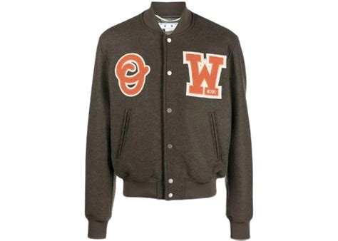 Off White Ow Patch Varsity Jacket Army Greenorange Mens Fw22 Us